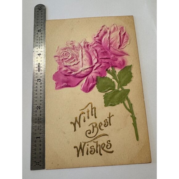 Vintage | Design | Vintage With Best Wishes Postcard Pink ...